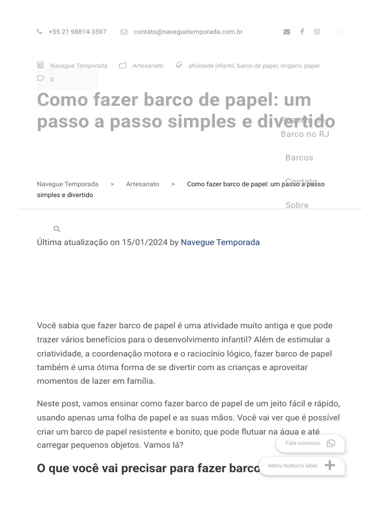 Como Fazer Barco de Papel Passo a Passo | PDF | Barcos | Papel