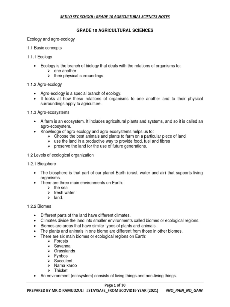 Grade 10 Agricultural Science Notes | PDF | Soil | Weathering