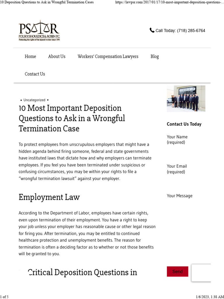 10 Deposition Questions To Ask in Wrongful Termination Cases | PDF ...