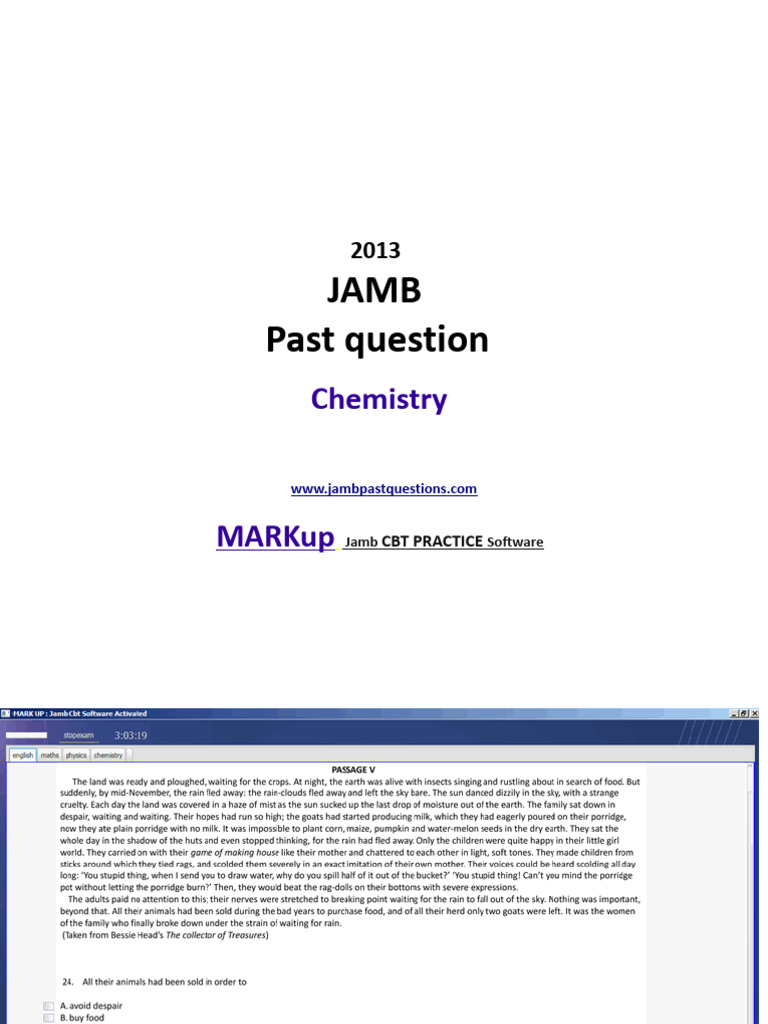 Chemistry Jamb Past Question 2013 | PDF | Chemical Reactions | Water
