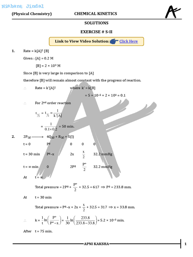 Exercise S 2 Video Solution Chemical Kinetics Exerc NJ 247 | Download ...