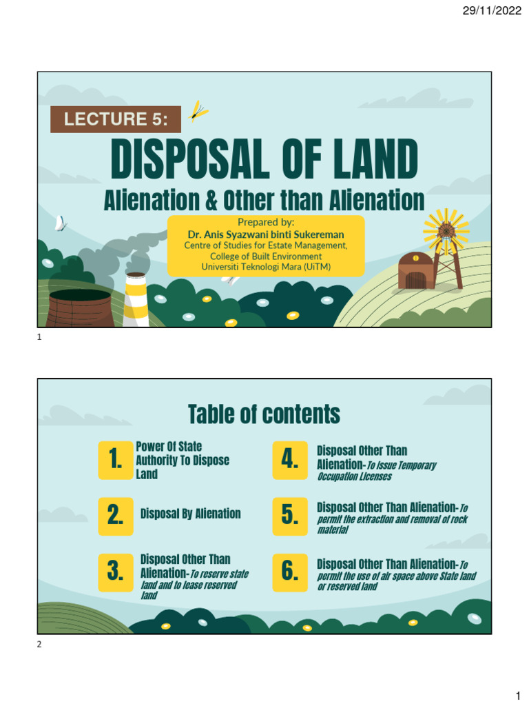 Lecture 5 - Disposal of Land | PDF | License | Mining