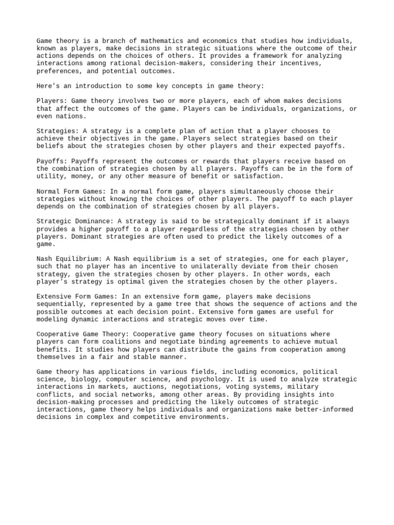 Game Theory Pdf Game Theory Decision Making 6689