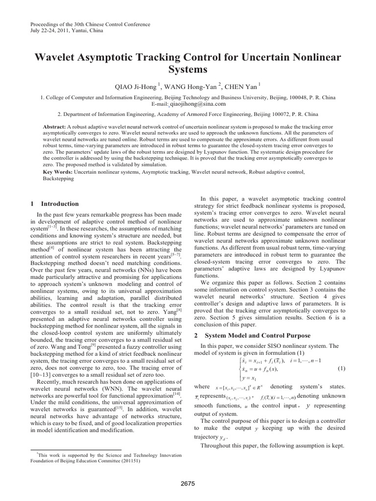 Wavelet Asymptotic Tracking Control For Uncertain Nonlinear Systems | PDF | Control Theory ...