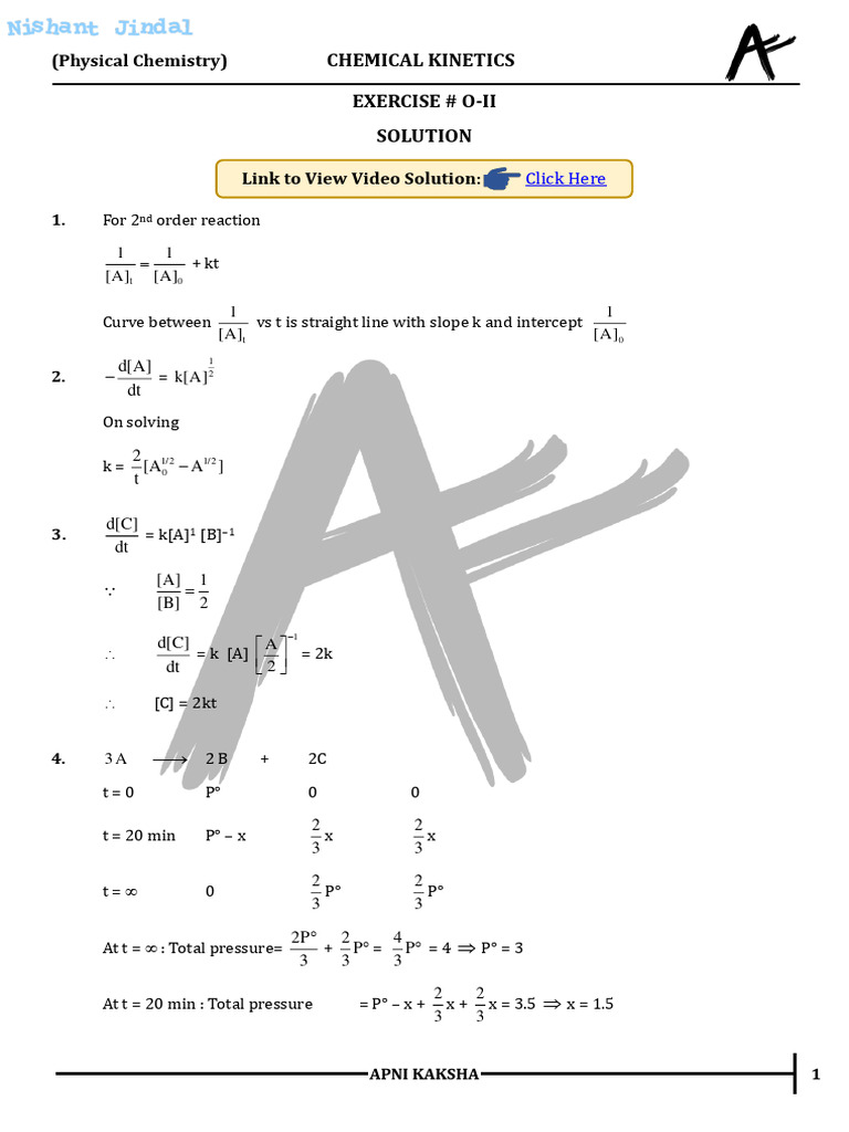 Exercise O 2 Video Solution Chemical Kinetics Exerc NJ 247 | PDF | Chemical Reactions | Chemical ...