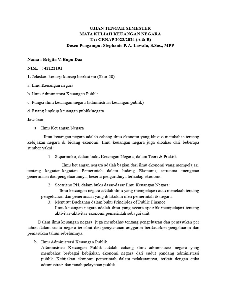 Ujian Tengah Semester Mata Kuliah Keuangan Negara TA: GENAP 2023/2024 (A & B) Dosen Pengampu ...