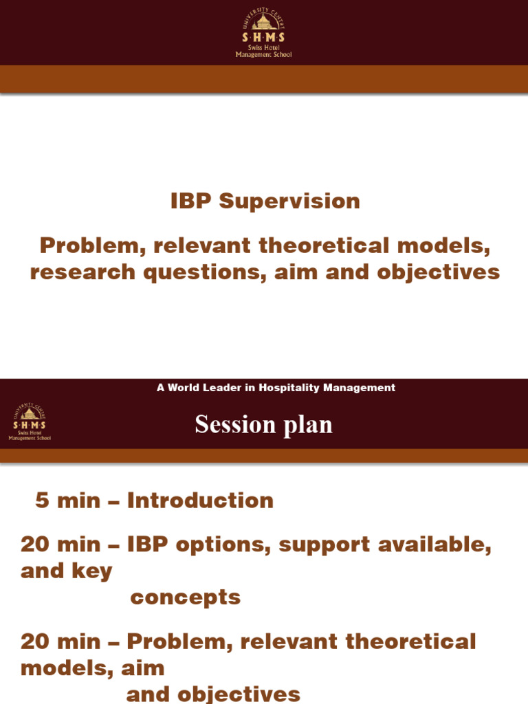 222 SHMSC IBP S1 Problem, Relevant Theorticial Models, Research Questions, Aim and Objectives 21 ...