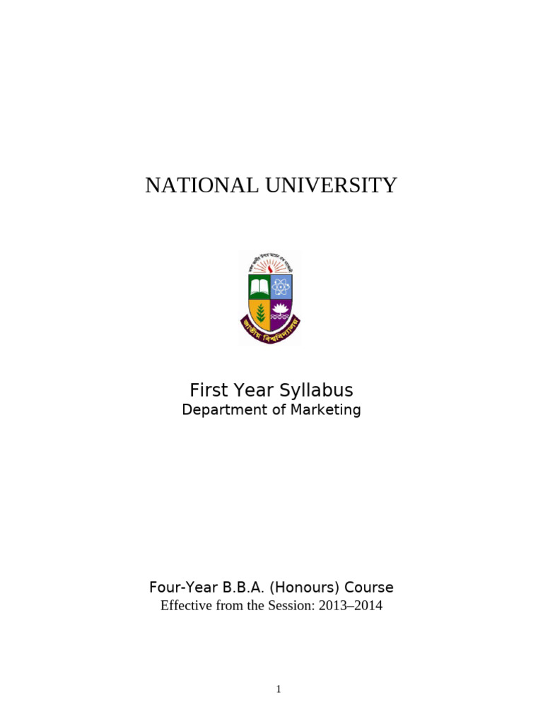 National University: First Year Syllabus | PDF | Marketing | Strategic Management