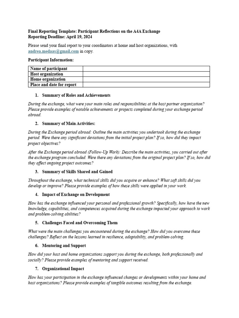 Final Reporting Template A4A Exchange | PDF | Mentorship | Human Communication
