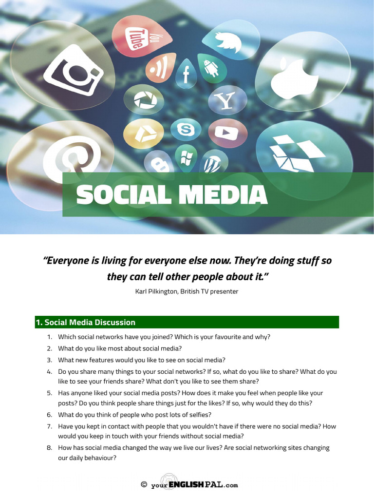 Your English Pal ESL Lesson Plan Social Media Student v3 | PDF | Social Media | Popular Culture ...