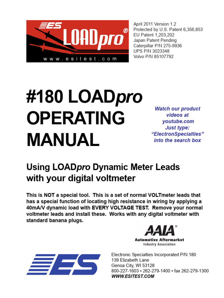 Esi 180 LoadPRO Manual | PDF | Voltage | Electrical Engineering