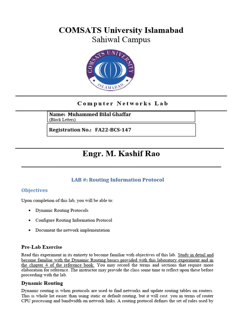Fa22 BCS 147 (Cnlab 3) | PDF | Routing | Computer Network