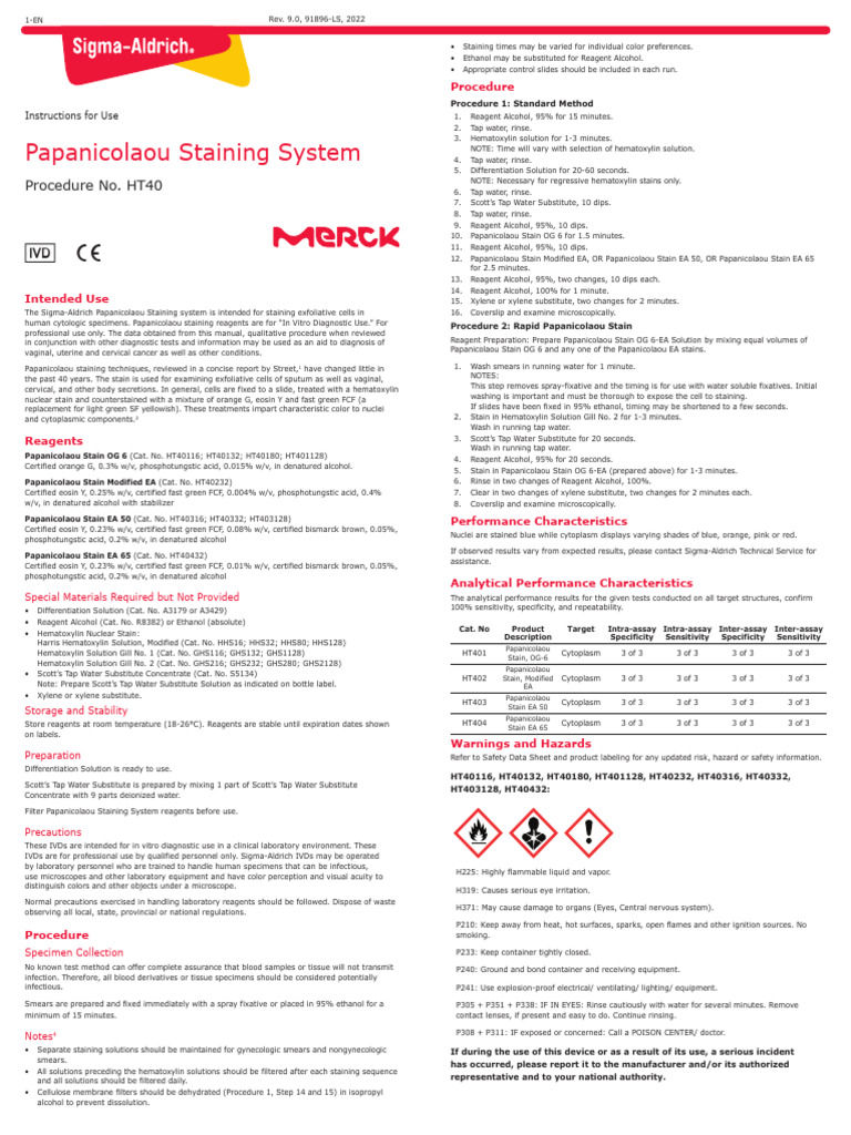 Procedure ht40 Papanicolaoustainingsystem MK | PDF | Staining ...