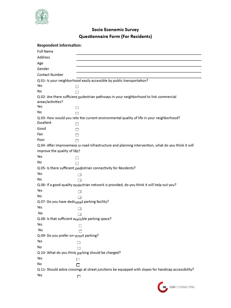 Socio-Economic Survey Questionnaire | PDF