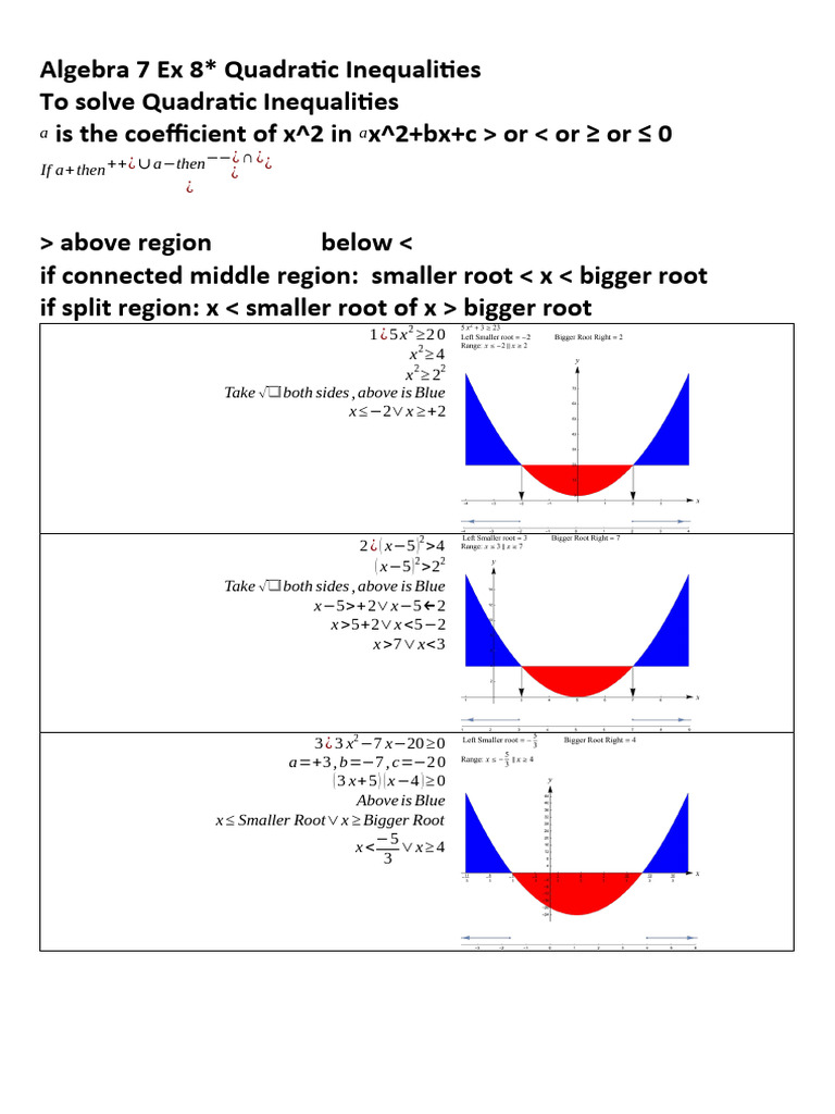 Algebra 7 Ex 8 Quadratic Inequalities | PDF | Number Theory | Algebra