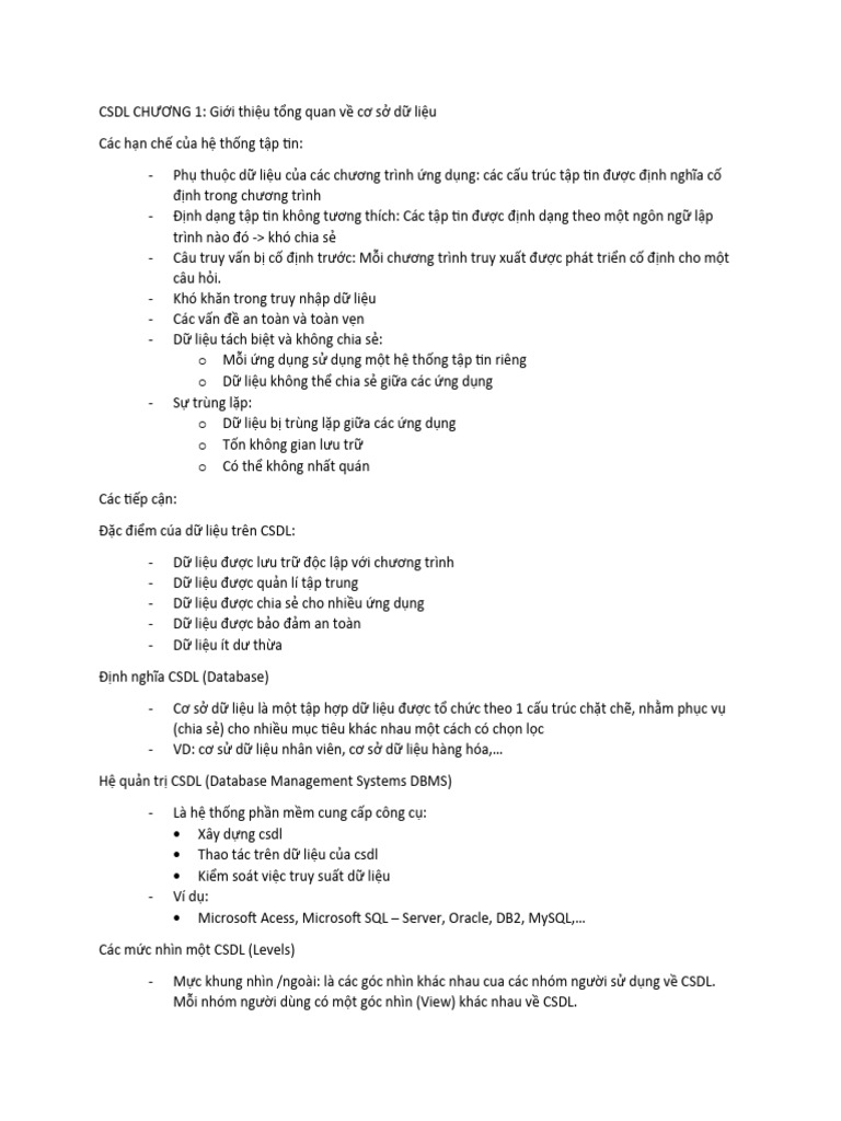 CSDL Chương 1 | PDF