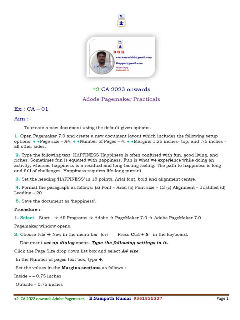 +2 Practicals Adobe Pagemaker 2023 Onwards | PDF | Control Key | Computer Keyboard