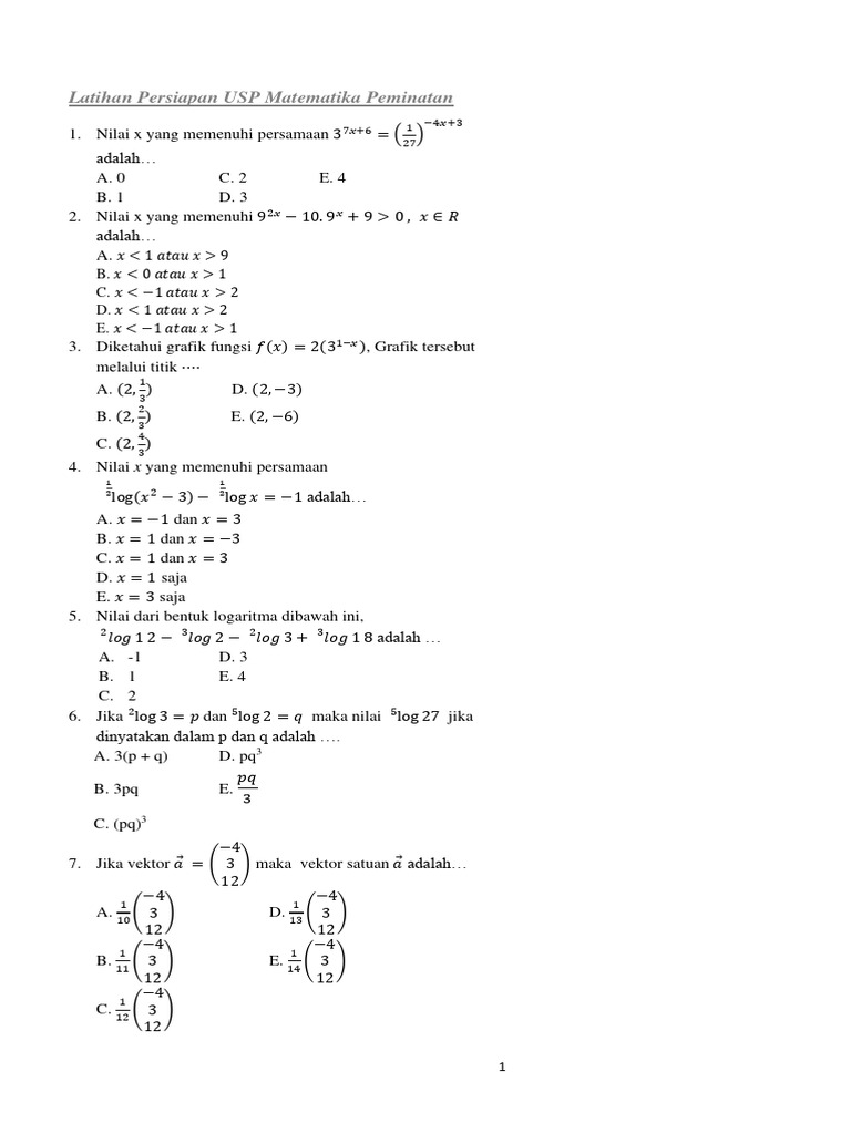 Latihan Persiapan USP Matematika Peminatan | PDF