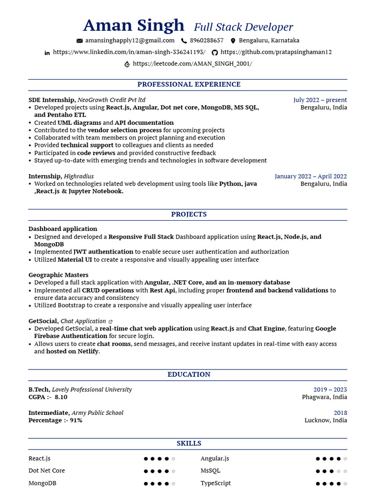 Aman Singh Resume | PDF | Microsoft Sql Server | Web Development