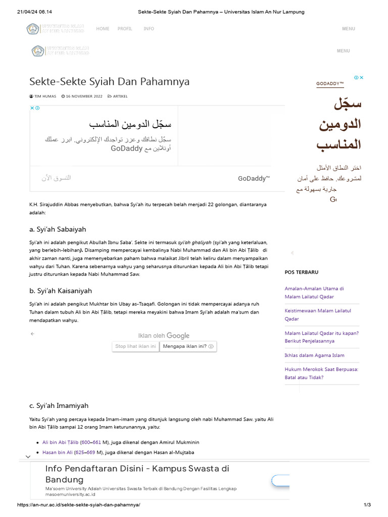 Sekte-Sekte Syiah Dan Pahamnya | PDF