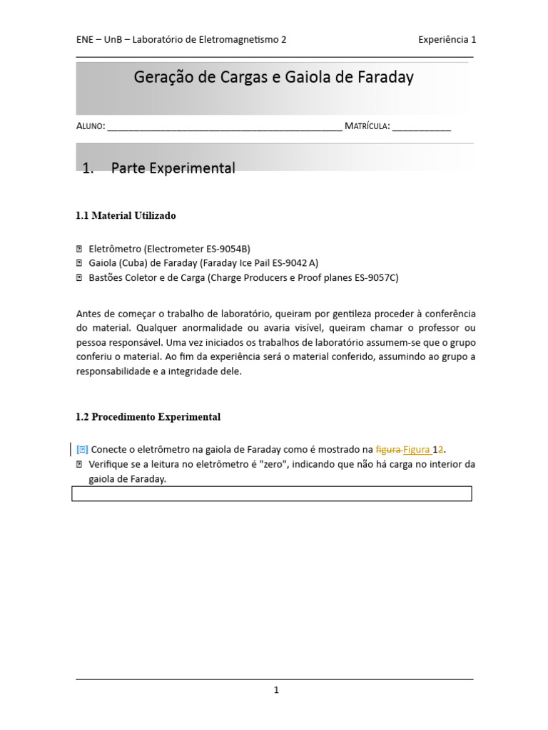 Experimento 1 - Procedimento | PDF | Eletromagnetismo | Ciência de Materiais