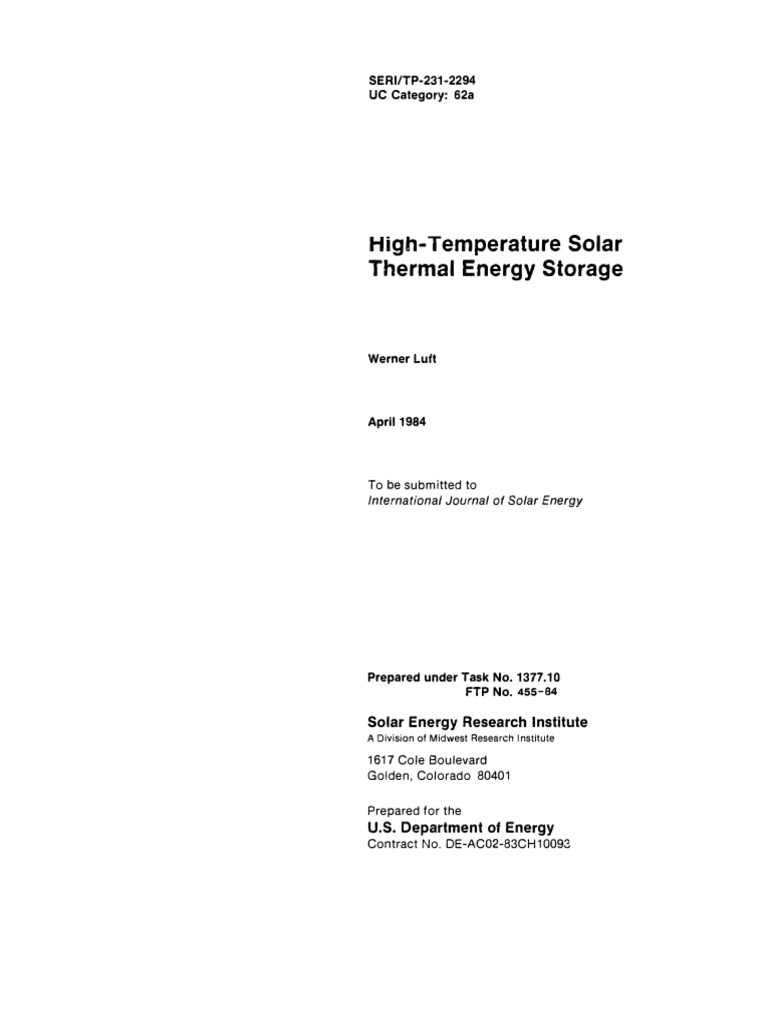 High-Temperature Solar Thermal Energy Storage | PDF | Energy Storage ...