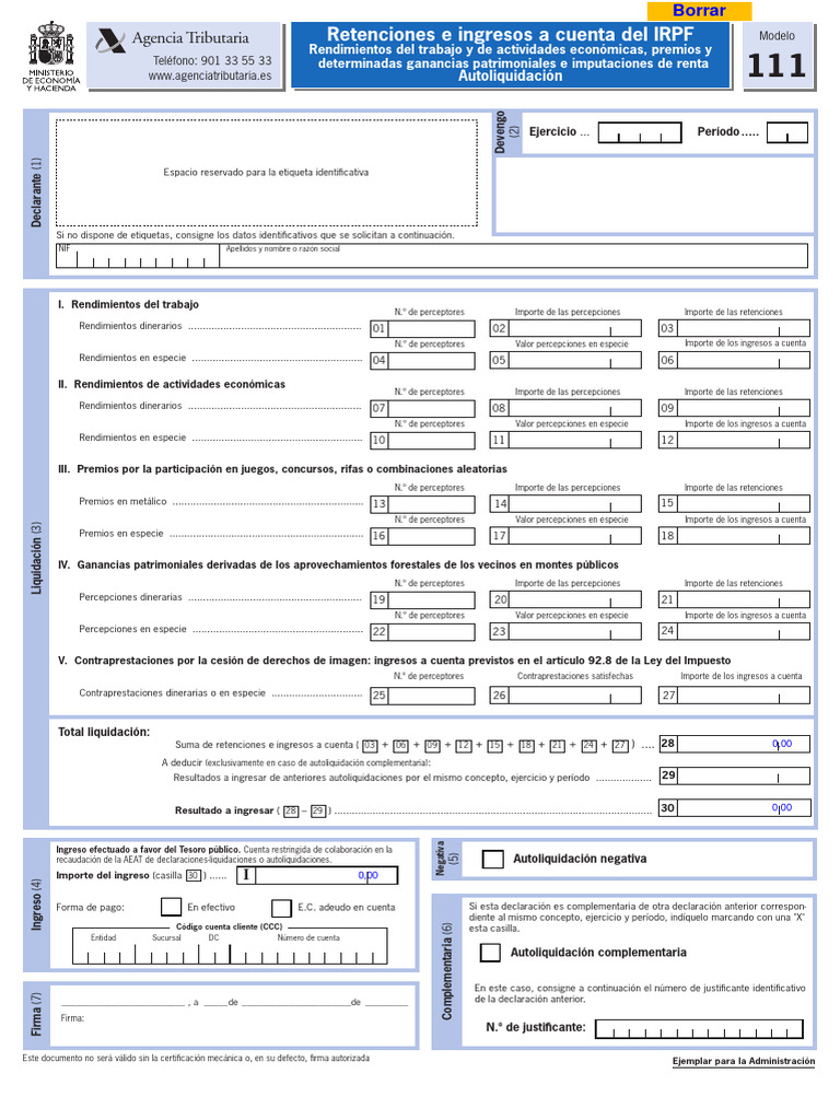 Modelo 111 | PDF | Impuestos | Impuesto sobre la renta