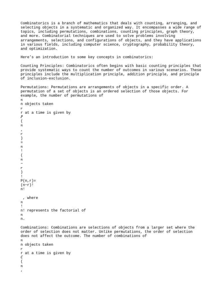 Introduction to Combinatorics Concepts | PDF | Combinatorics | Discrete Mathematics