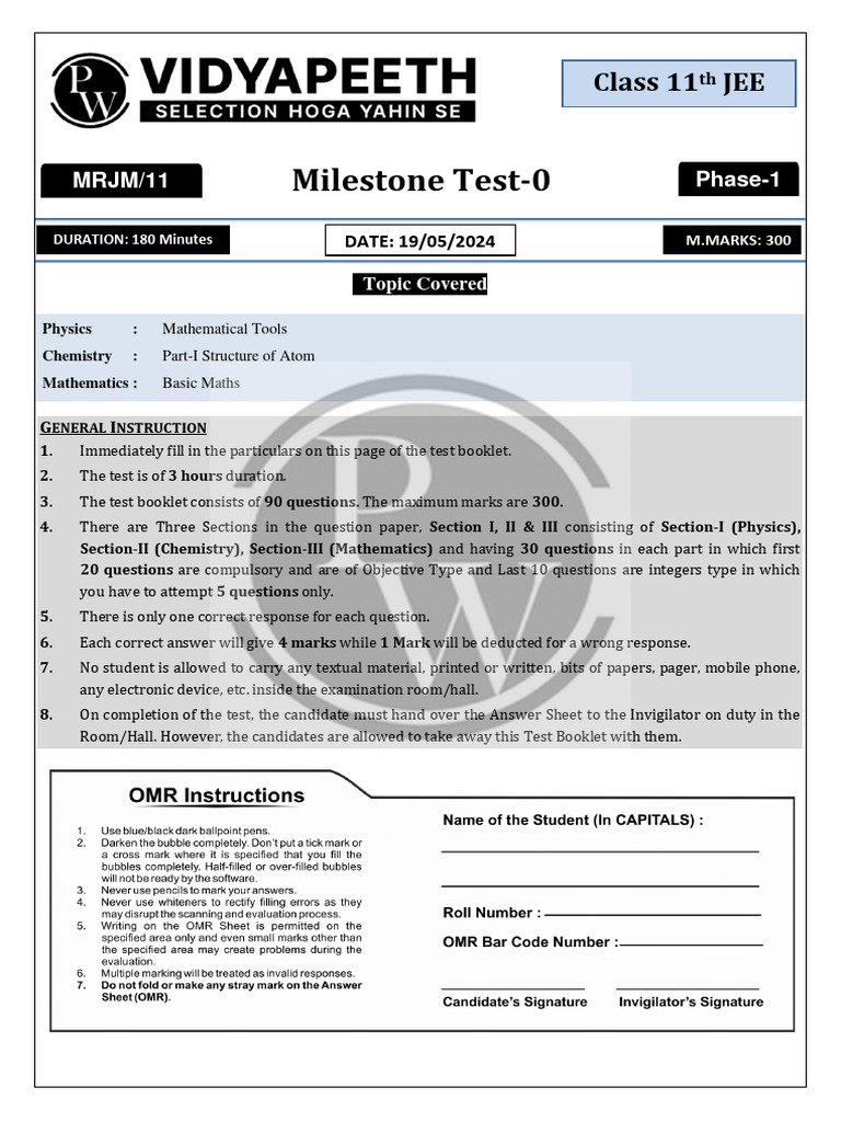 Milestone Test - 00 - Test Paper | PDF | Electromagnetic Radiation ...
