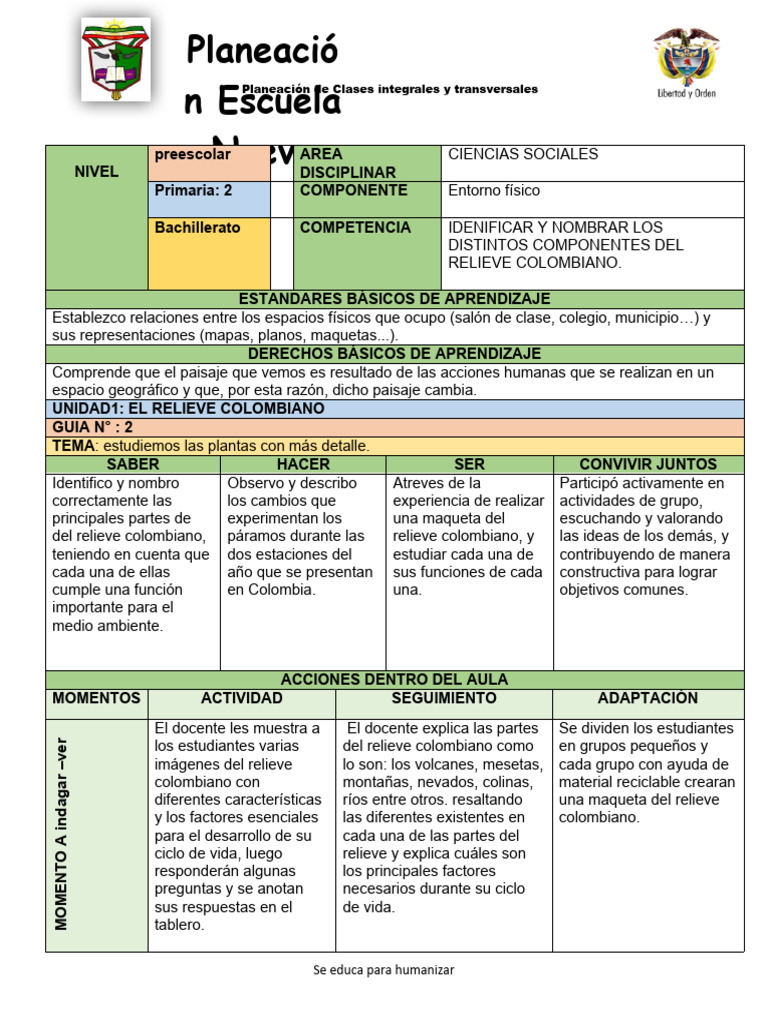 Plan de Clase Escuela Nueva MEF para Ya Ahora | PDF | Maestros | Aprendizaje