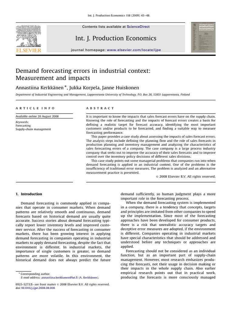 REVIEW PCP 18 - Demand Forecasting Errors in Industrial Context | Download Free PDF ...
