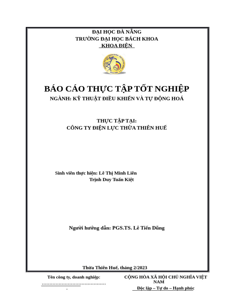 Bao Cao Thuc Tap Tot Nghiep Nganh Ky Thuat Dieu Khien Va Tu Dong Hoa Thuc Tap Tai Cong Ty Dien ...