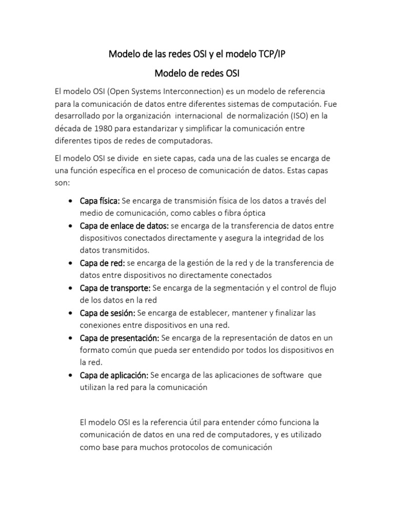 Modelo de Las Redes OSI y El Modelo TCP | Descargar gratis PDF | Red de computadoras | Modelo osi