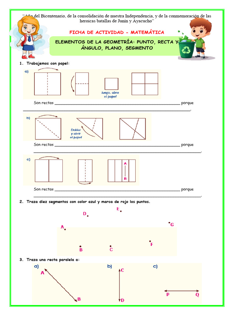 Ficha-Lun-Mat-Elementos de La Geometría Punto, Recta y Ángulo, Plano ...