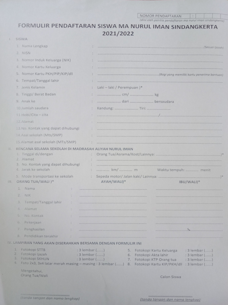 Form PPDB MA Nurul Iman 2021 | PDF