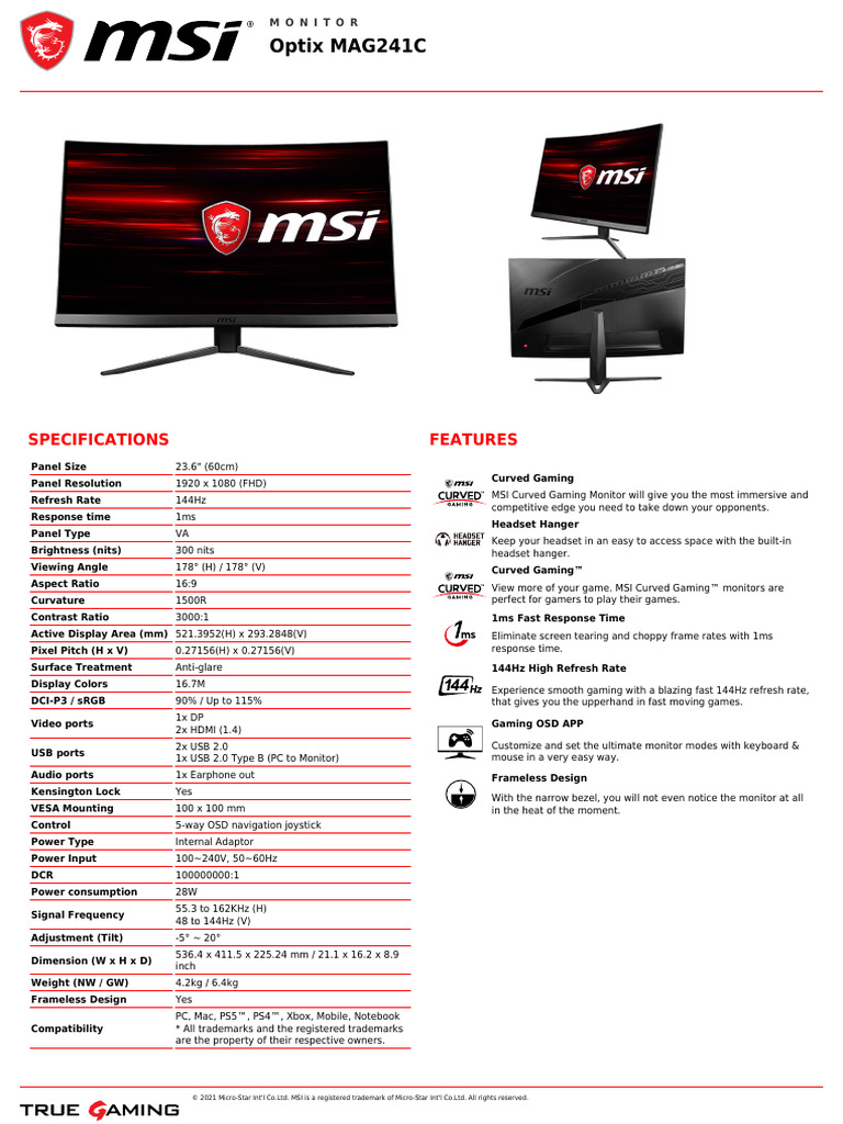 Optix MAG241C | PDF | Computer Monitor | Computer Engineering