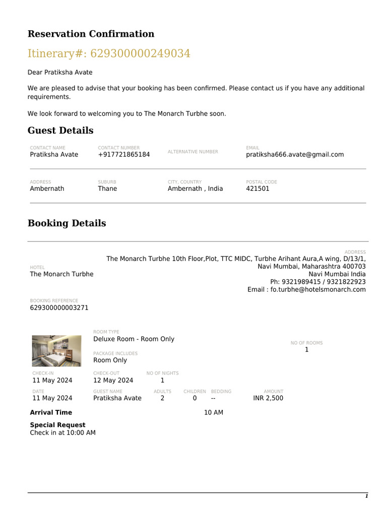 Booking Confirmation | PDF | Payments