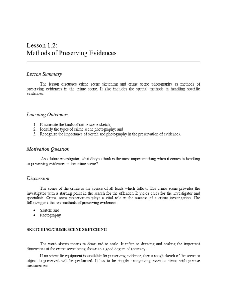 Module 1 Lesson 1 2 Learning Material Pdf Crime Scene