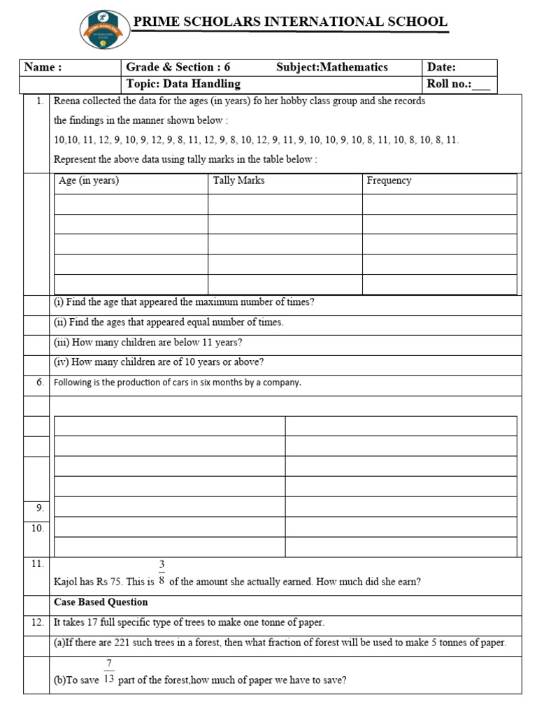 Data Handling Grade 6 | PDF