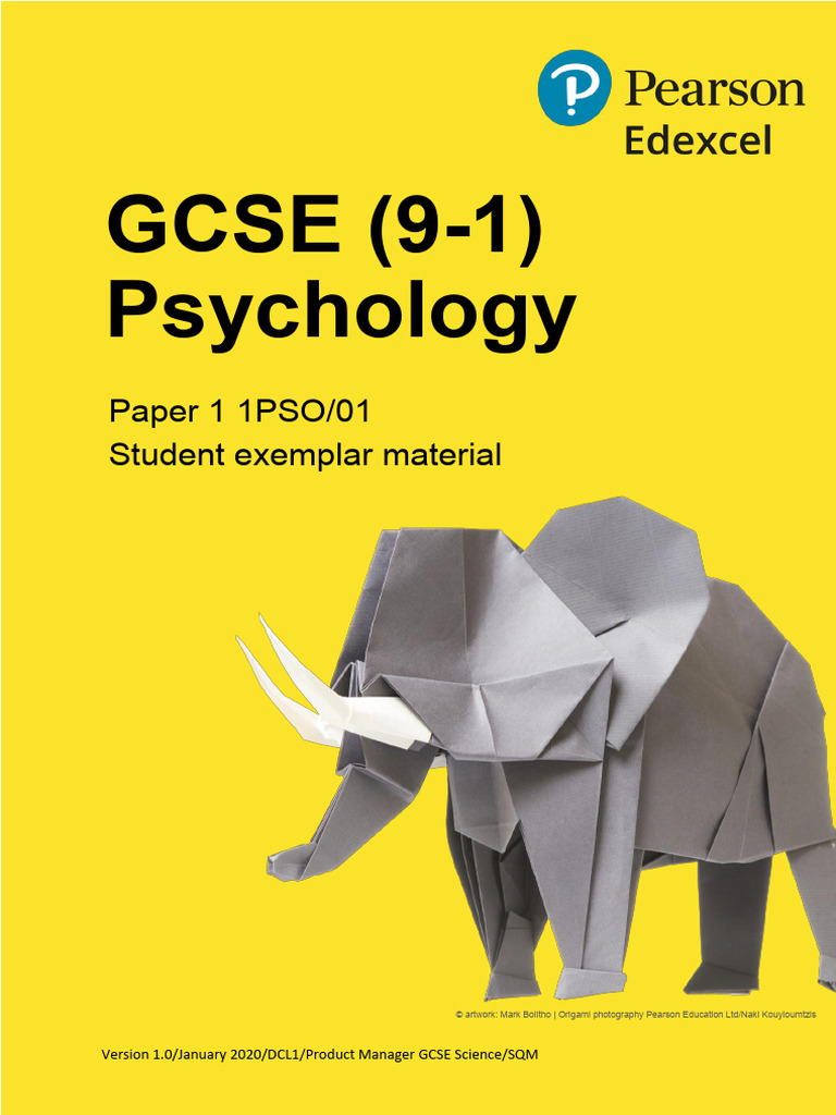 GCSE 9 1 Psychology Paper 1 PSO01 Student Exemplar Material | PDF ...