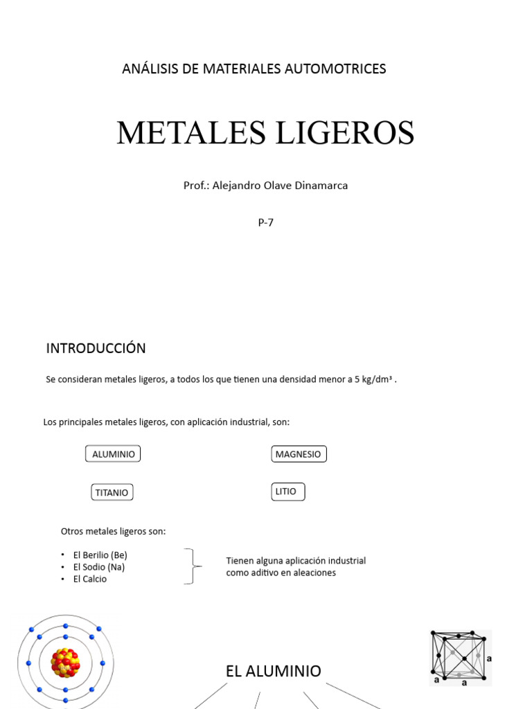 Metales Ligeros: Propiedades y Aplicaciones | PDF | Titanio | Aluminio