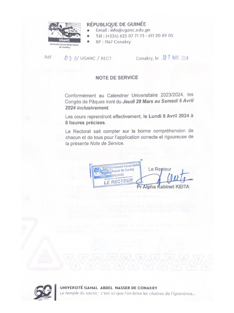 Note de Service CONGÉS UGANC | PDF