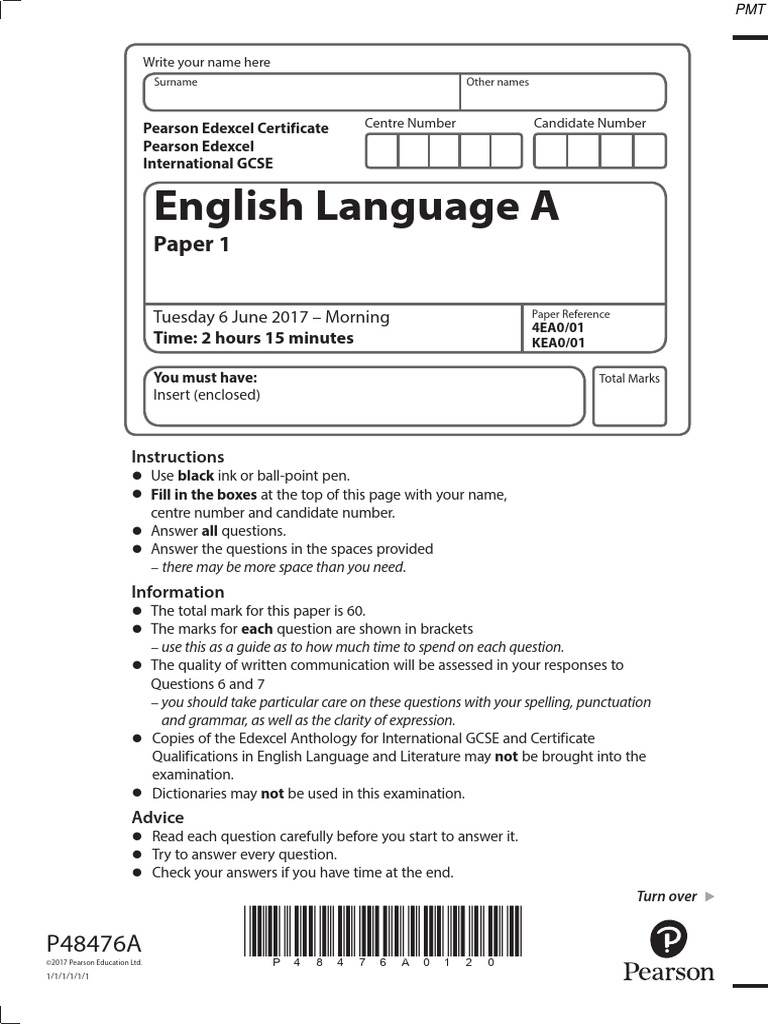 June 2017 QP - Paper 1 Edexcel (A) English Language IGCSE | PDF