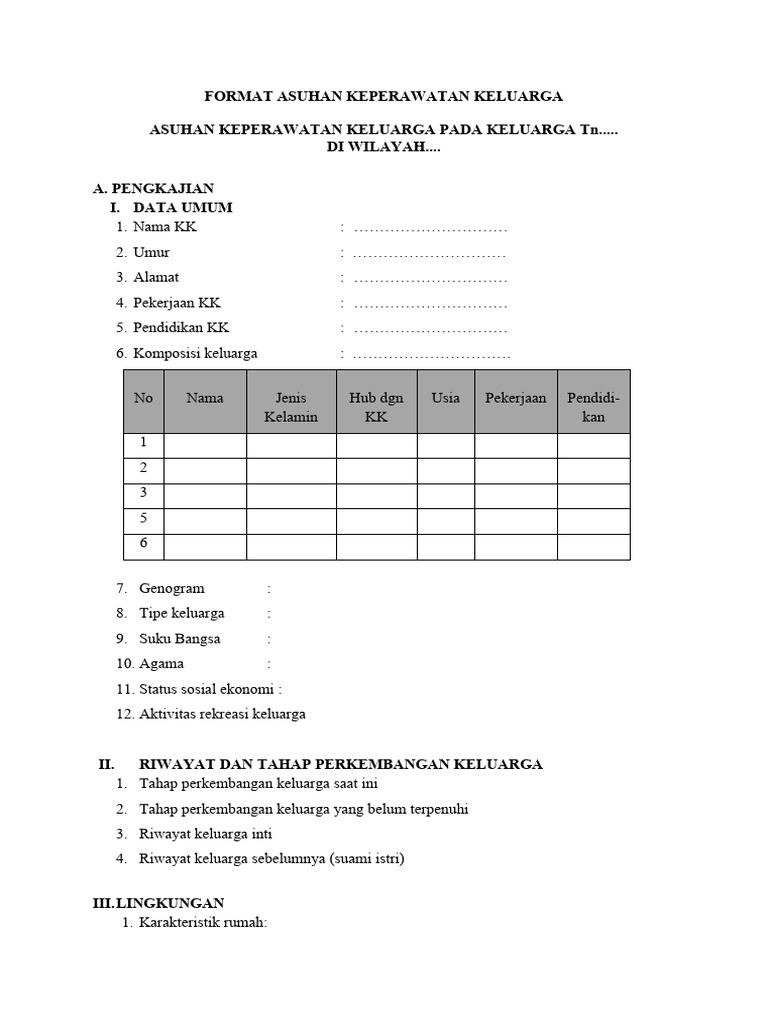 Format Asuhan Keperawatan Keluarga | PDF