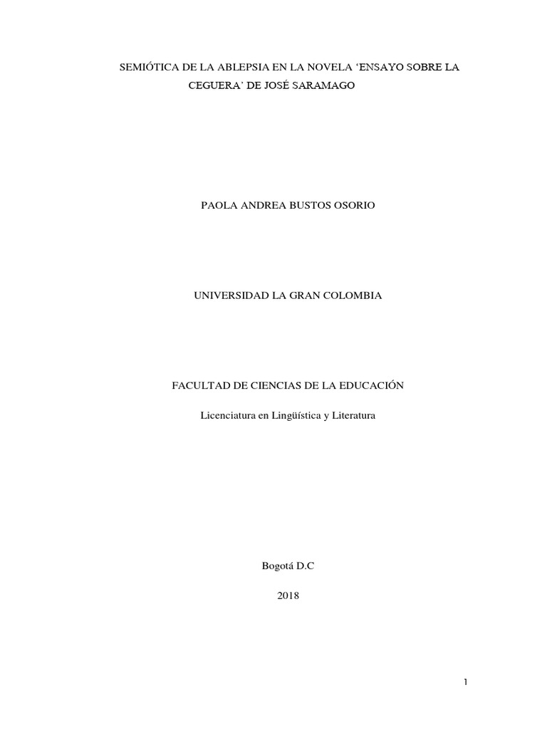 Semiotica de La Ablepsia en Ensayo Sobre La Ceguera | PDF | Semiótica ...