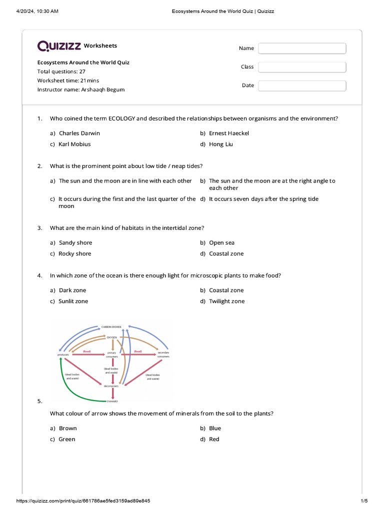 WS-Ecosystems Around The World Quiz Quizizz | PDF | Ecosystem | Food Web