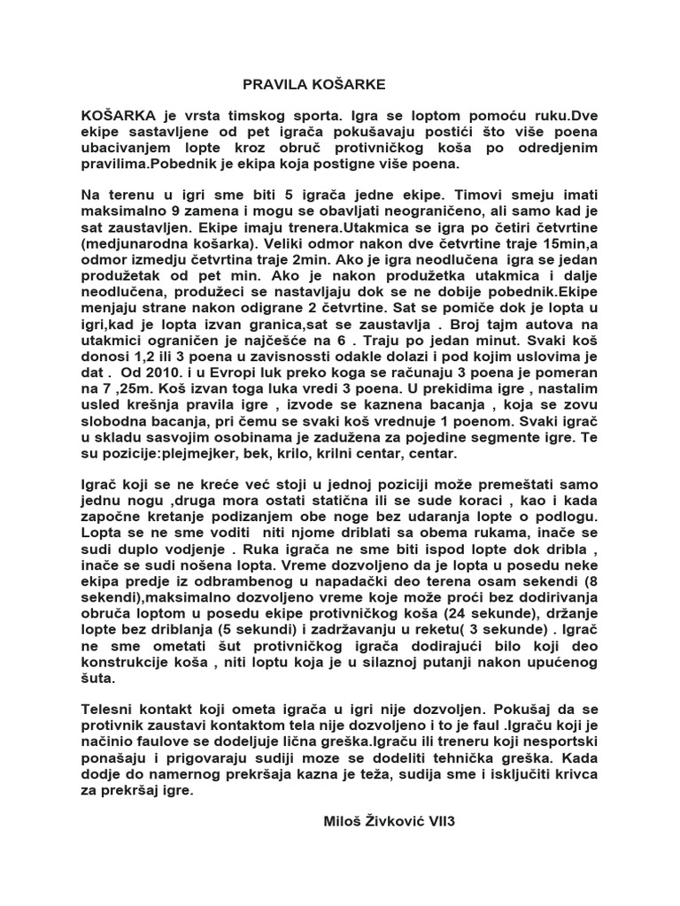 PRAVILA KOŠARKE | PDF