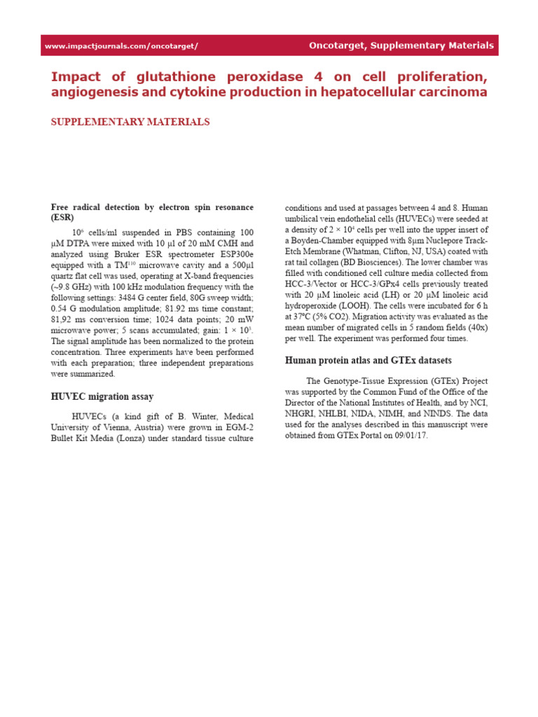 Oncotarget 09 10054 s001 | PDF | Electron Paramagnetic Resonance | Biology