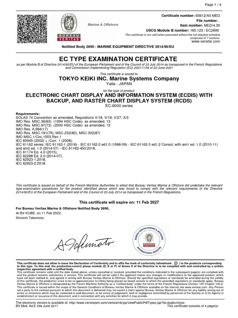 EC Type Examination Certificate for ECDIS | PDF | Technology & Engineering