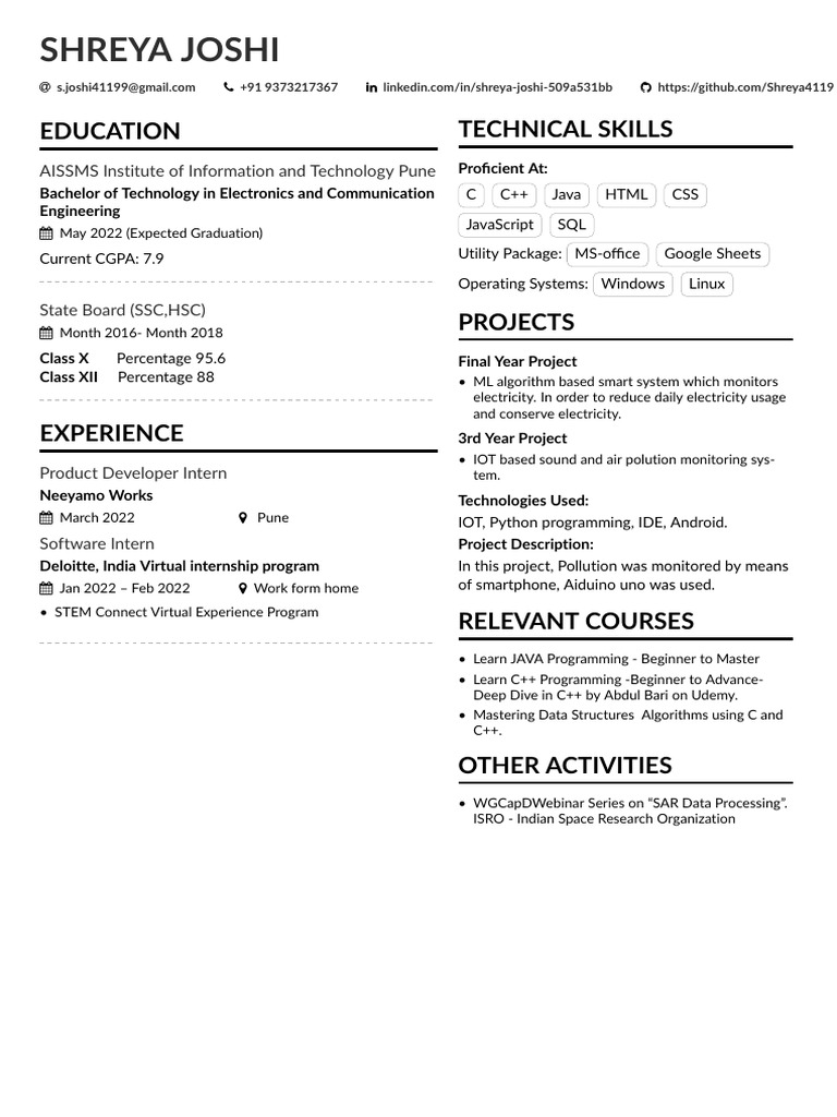 Shreya_Joshi_CV | PDF | Computing | Software